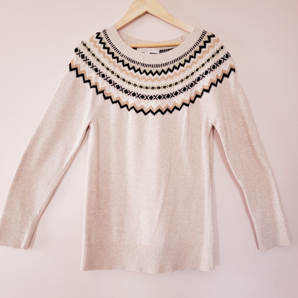 Loft Fair Isle Gold Sparkle Sweater - Gem